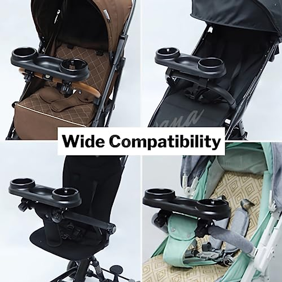 Universal Stroller Snack Tray with Cup Holder, Multifunctional 3 in 1 Stroller Organizer with Removable Non-Slip Grip Clip for Stroller Bar Snack Tray and Cup Holder Accessories (Black)