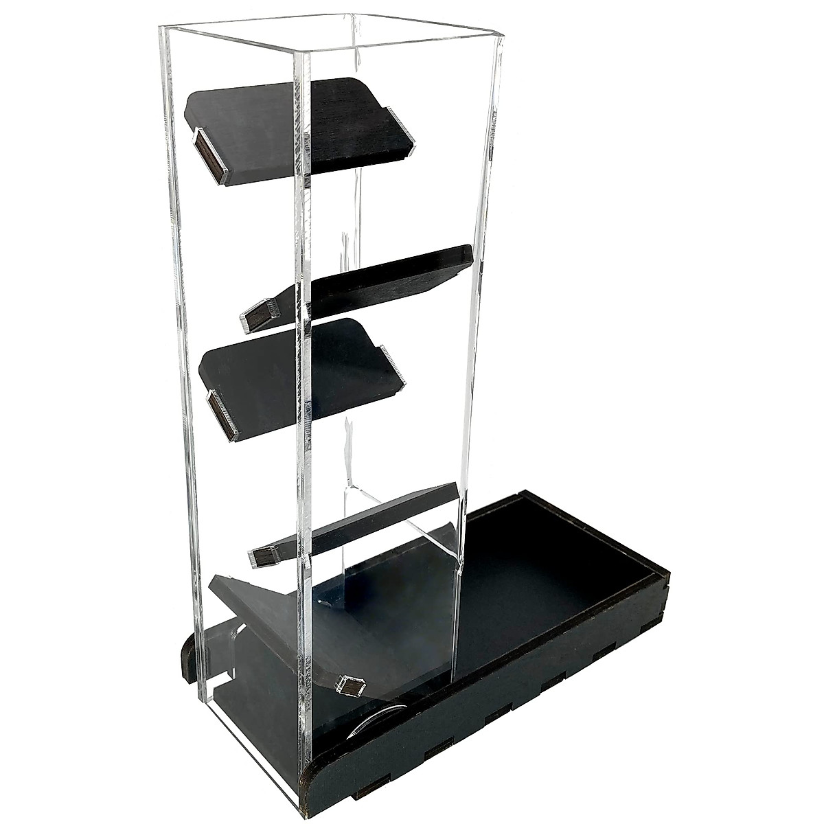 C4Labs Dice Tower & Tray | Clear with Wooden Paddles | Watch The Dice Decide (Black)