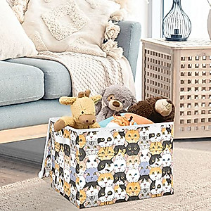 CaTaKu Large Fabric Storage Bins With Lids, Animal Cats Head Storage Boxes With Handles for Organizing Clothes, Collapsible Storage Cube Bins Baskets for Shelves