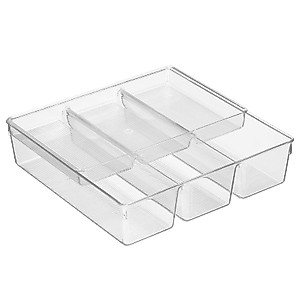 mDesign Plastic Kitchen Drawer Organizer Tray Set - Horizontal Storage Bin for Organizing Cutlery, Flatware, Silverware, Utensil, and Appliances - 12" Long - Ligne Collection - Clear