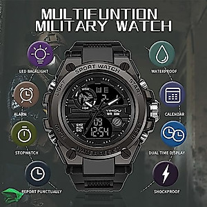 Yihou Men's Military Watch Outdoor Sports Electronic Watch Tactical Army Wristwatch LED Stopwatch Waterproof Digital Analog Watches