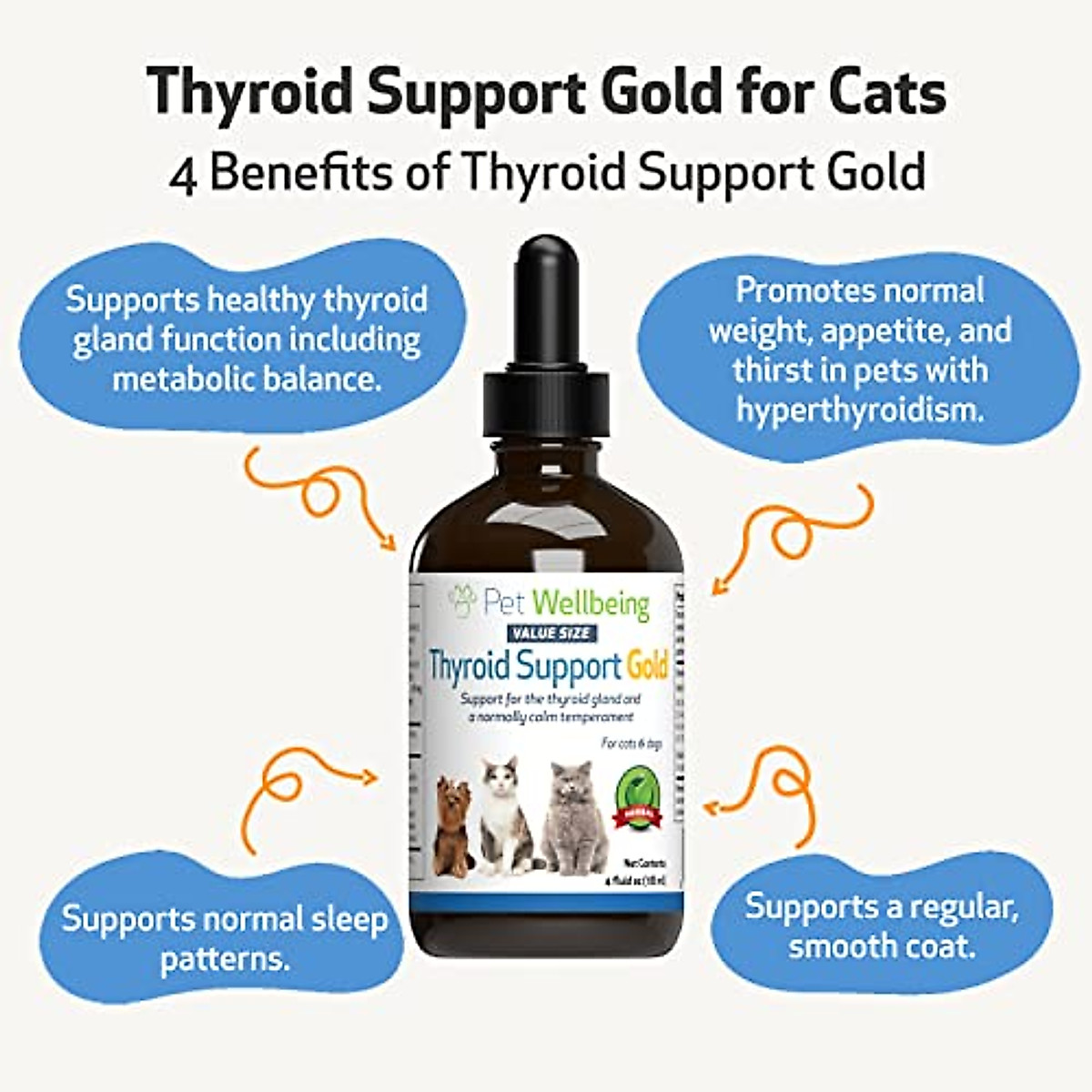Pet Wellbeing Thyroid Support Gold for Cats - Vet-Formulated - Supports Overactive Thyroid in Felines - Natural Herbal Supplement 4 fl oz (118 ml)