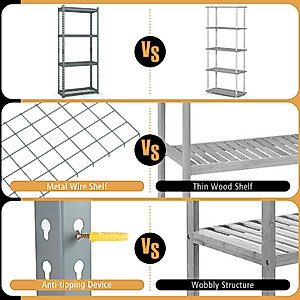 Goplus 4-Tier Metal Shelving Unit, Heavy Duty Wire Storage Rack with Anti-Slip Foot Pads, Height Adjustable Shelves for Warehouse, Kitchen, Living Room, Garage, 12" D x 27.5" W x 60" H