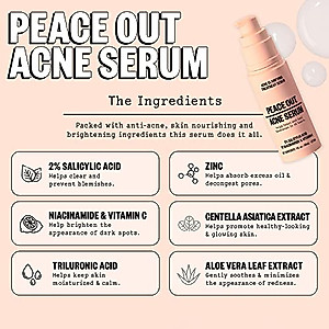 Peace Out Skincare Acne Serum. Daily Multi-Benefit Face Serum with 2% Salicylic Acid to Target Pimples, Zits, Blemishes and Breakouts, For Clearer-Looking Skin 1 fl oz
