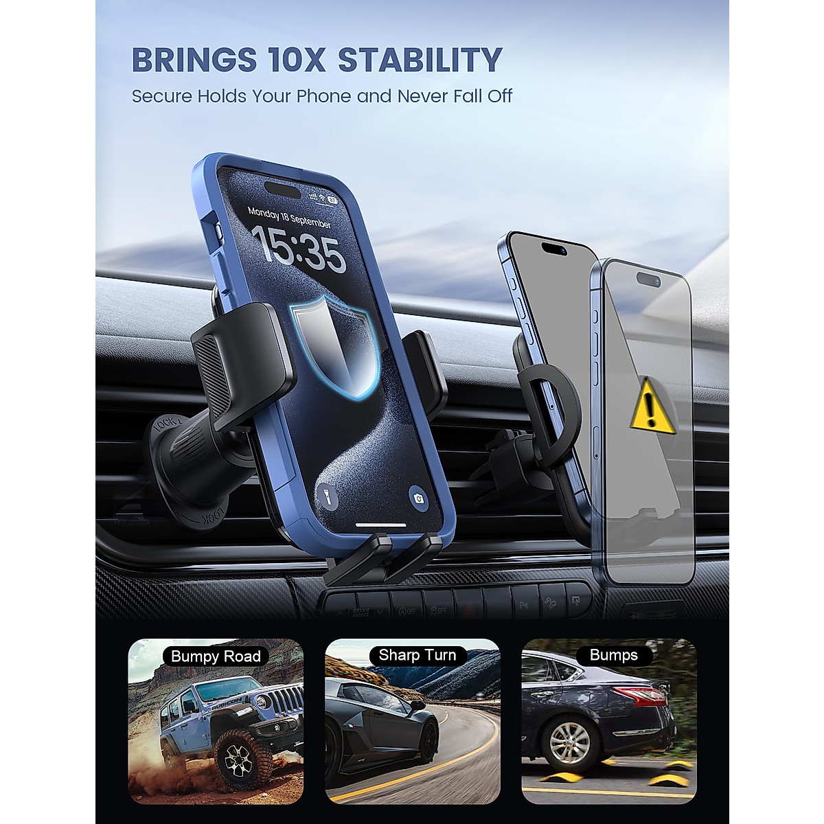 Lamicall 2024 Wider Clamp & Metal Hook Car Phone Holder Vent [Thick Cases Friendly] Phone Holder Car Hands Free Cradle Air Vent for Smartphone (Dark Grey)