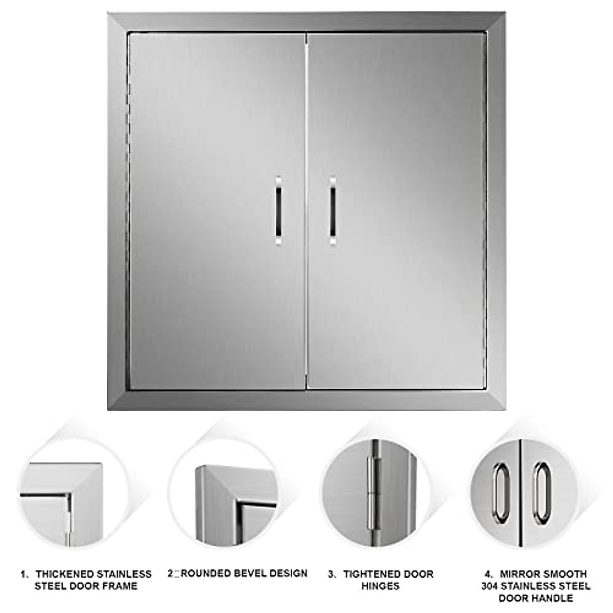 JOMWECL BBQ Access Door, Inch Grill Double Door, Brushed Stainless Steel Outdoor Kitchen Doors for BBQ Island Grilling Station (24*24)