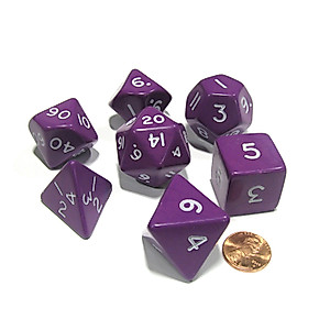 Purple Jumbo Size 7 Pc Polyhedral Dice Set D4, D6, D8, 2xd10, D12, D20