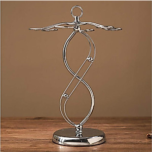 6 Hooks Silver Metal Red Wine Glass Cup Rack Holder Stand,Upside Down Wrought Iron Wine Stemware Glass Holder Air Drying System Tree Display