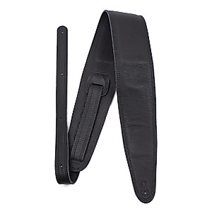 Perri's Leathers, Padded Leather Guitar Strap, Black, Anti-Slip, Classic, Suitable for Each Level, Adjustable from 41" to 56" Inch, Compatible w/All Button Lock Systems