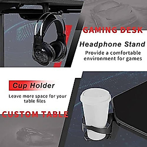 KaiMeng Racing Style Gamer Computer Desk Free Full Mouse Pad Modern Carbon Fiber Surface Ergonomic, T-Shaped Y Leg Office Room Game Table Workstation, with Handle Rack, 62.7"L X 29.5"W X 29.5"H, Black