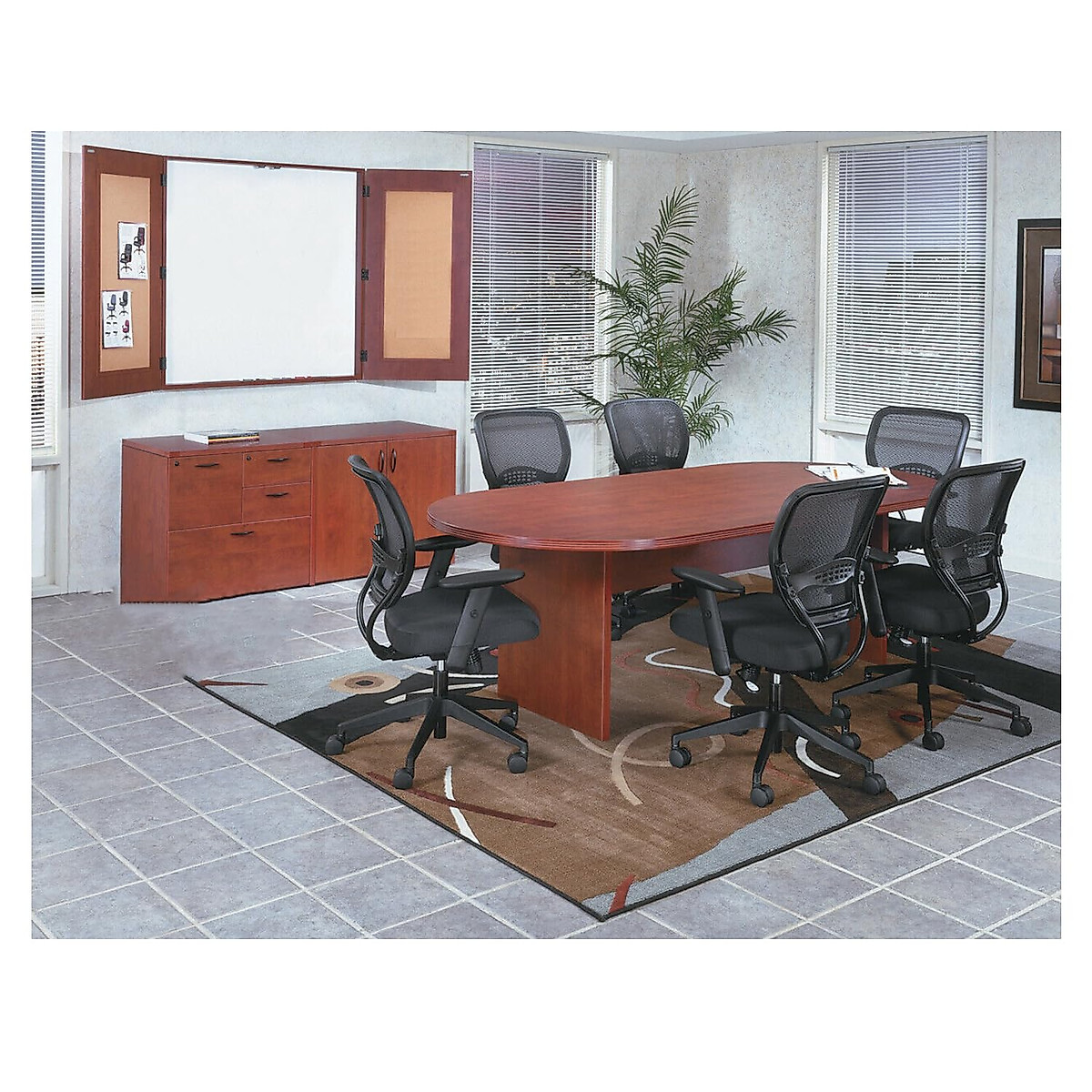 Saranya 18 Shop New Cherry Finish 6 FT Conference Table Traditional Executive Racetrack Shaped Real Wood Legs Boardroom Meeting Room Office Table Desk Furniture 71" L x 35" W x 29" H