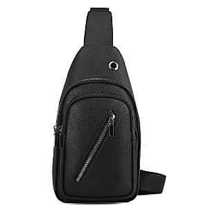 Leathario Men's Leather PU Sling bag Chest bag One shoulder bag Crossbody Bag Backpack for men