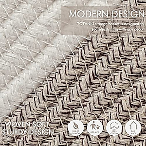 TOTANKI Large Cotton Rope Laundry Storage Basket - 15.7 Inches(D) x 19.7 Inches(H) - Collapsible Woven Basket with Durable Handles for Storing Clothing, Diapers, Toys (White/Brown)