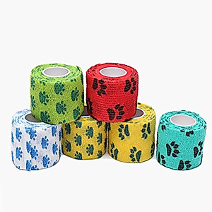 iplusmile Elastic Bandages Athletic Tape Vet Wrap Tape Bulk, Vet Wrap Self Adhesive Bandage Paw Printed Bandages for Pets Dogs Cats Horses (Random Color, 12pcs) Sport Tape