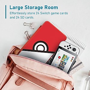 TiMOVO 24 Game Card Case for Nintendo Switch OLED 2021/Switch/Switch lite, 24 Game Holder Cartridge Case for Switch Game Cards and 24 SD Cards, Compact & Portable Game Storage Case Box, Pokeball
