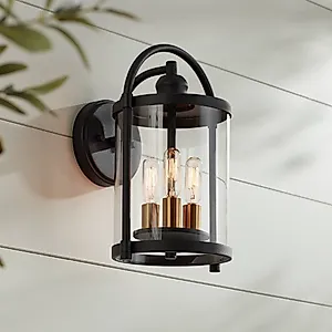Avani Modern Contemporary Outdoor Wall Light Fixture Black Warm Brass 13" Clear Glass Shade for Exterior House Porch Patio Outside Deck Garage Yard Front Door Garden Home - John Timberland