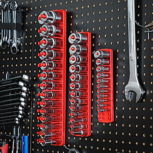 OEMTOOLS 22413 6 Piece SAE and Metric Socket Tray Set, SAE and Metric Socket Storage for Sizes 1/4", 3/8”, and 1/2" Drive, Socket Holders and Socket Organizer Tray for Toolbox, Red/Grey