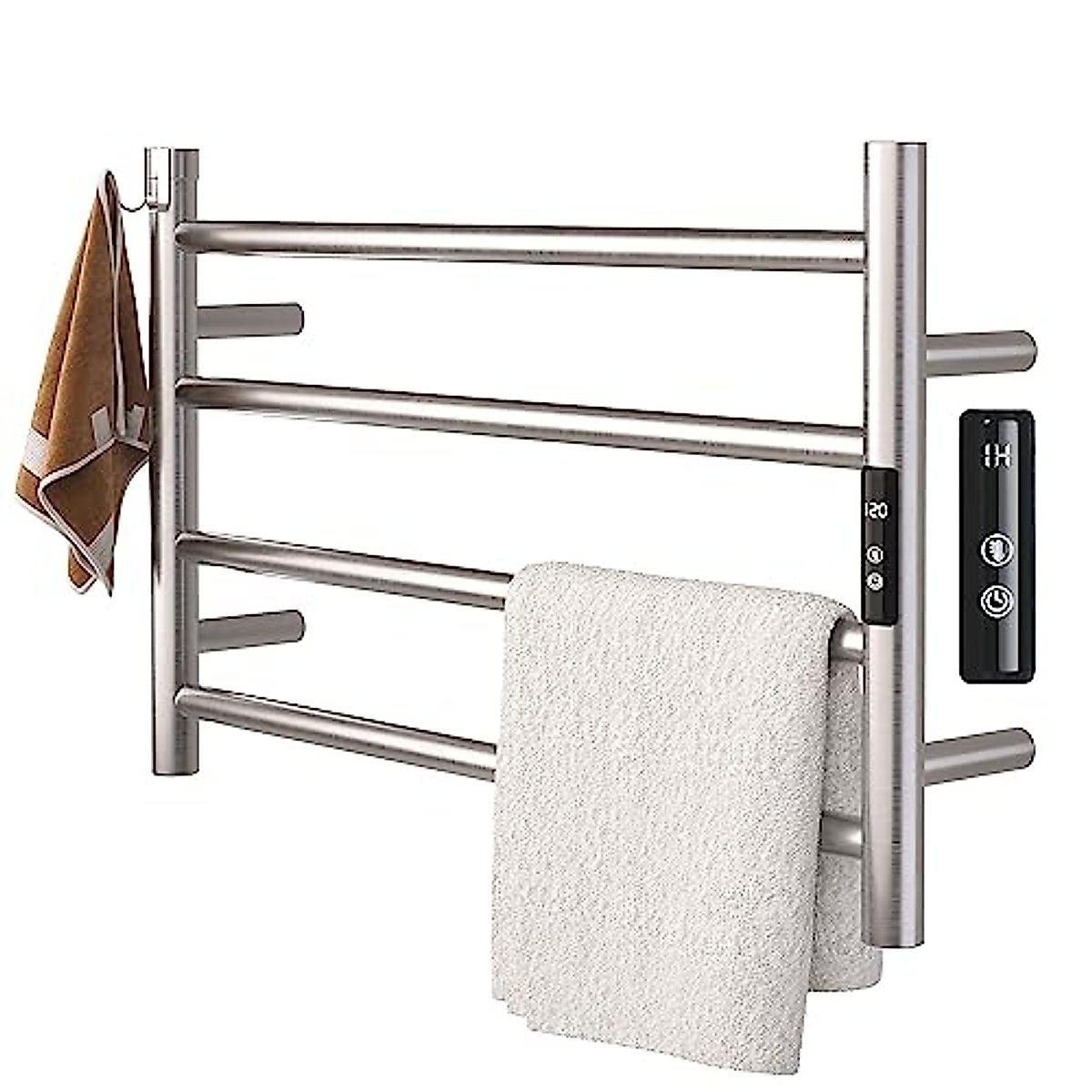 YITAHOME Towel Warmer Heated Towel Rack, 4 Bars Wall Mounted Electric Towel Warmers for Bathroom with LED Indicator, Multi-Level Temperature and Timer Setting, Plug-in/Hardwired, Silver