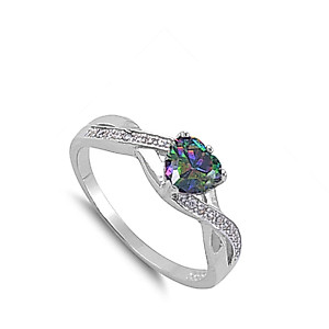 Heart Rainbow Simulated Topaz Infinity Knot Promise Ring 925 Sterling Silver Size 7