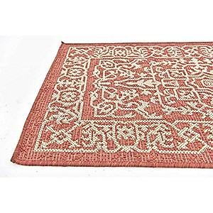 Unique Loom Outdoor Botanical Collection Area Rug - Allover (2' 2" x 6' 1" Runner, Terracotta/ Beige)