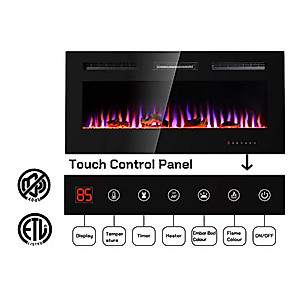 Uthfy 36" Electric Fireplace,1500W Recess & Wall Mounted Fireplace Heater & Linear Fireplace,6 Flame & 9 Ember Bed Colors,Remote Control,8H Timer,Adjustable Thermostat,Log & Crystal, Black (HY-HW36)