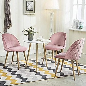 Yaheetech Velvet Dining Chairs Accent Kitchen Chair Living Room Chair for Vanity/Makeup/Leisure Upholstered Side Chairs with Soft Velvet Seat Backrest Metal Legs Set of 2, Pink