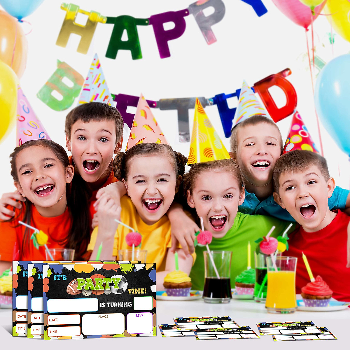 YSTEP Sports Birthday Party Invitations, 20 Invite Cards with Envelopes, 4"x6" All Star Sports Birthday Party Invites - A06