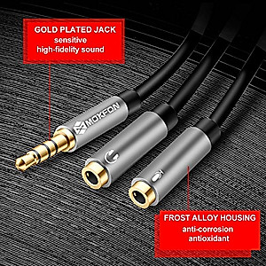 Headphone Y Splitter Mic and Audio Combo Adapter Female to Male 3.5mm PC Headset Extension Cable for PS4,Tablet, Laptop,Phone and More 3.9 Inch (Black)