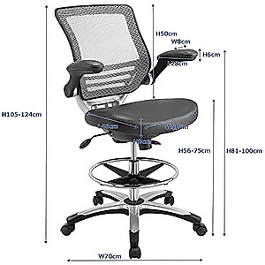 Modway EEI-211 Edge Drafting Chair - Reception Desk Chair - Flip-Up Arm Drafting Chair in Gray