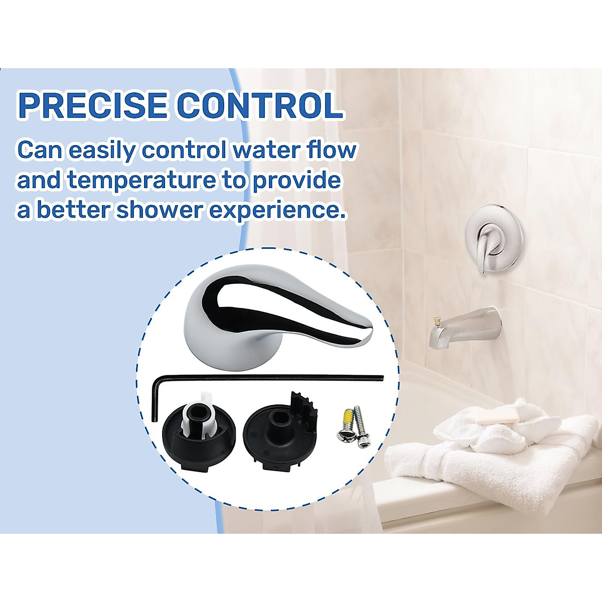 Replacement for 100657 Moen Tub/Shower Lever Handle,Compatible with Moen Posi-Temp Valve Systems,Compatible with Moentrol Valve,Single Handle Faucets for Adjust Water Volume and Temperature ﻿,Chrome