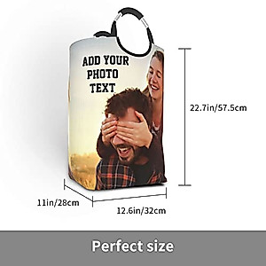 Personalized Hampers Custom Laundry Basket with Name, Customized Dirty Clothes Hamper with Photo/Text for Boys Girls Women Men, Collapsible Storage Basket with Handle for Bedroom, 22.7 x 12.6 in