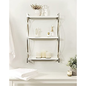Kate and Laurel Arietta Modern Glam 3-Tier Wood and Metal Shelf, 18 x 7 x 28, White and Silver, Chic Contemporary Storage and Decor