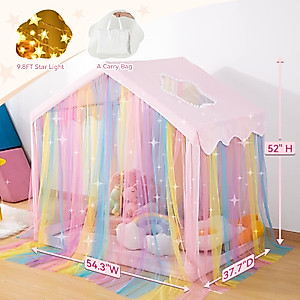 MOOZHEALTH Princess Rainbow Kids Play Tent -Large Castle Playhouse for Girls,Indoor & Outdoor Toddlers Play Tent,Reading Nook Imaginative Games,54x37x52