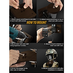 OneTigris Motorcycle Helmet Holder Wall Mount, Tactical Gear Holder with Helmet Stand and Plate Carrier Hanger, Solid Wood Wall Rack Organizer & Display for Police, Football, Cycling Gear