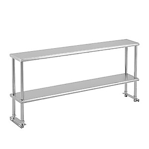 Agrestem Stainless Steel Double Shelf,72 Inch Restaurant Kitchen Shelf, Supports Up to 800 Pounds, NSF Commercial Adjustable Double Shelf 2 Tier for Restaurant, Kitchen and Workshop, Silver