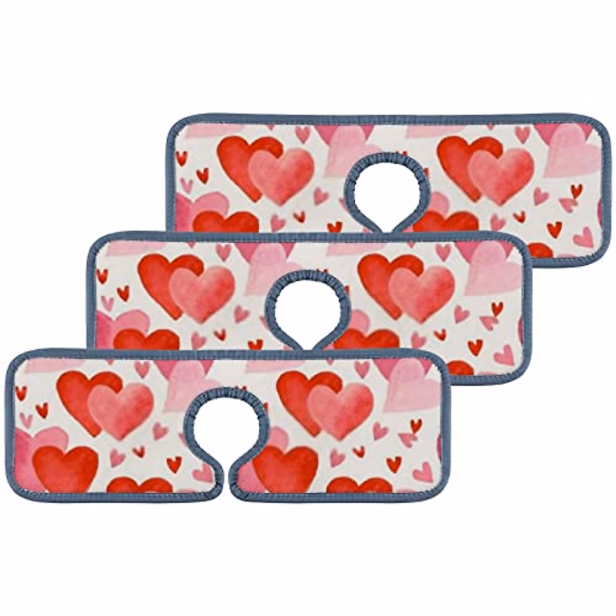 Kitchen Faucet Absorbent Mat 3 Pieces Watercolor Hearts for Valentine'S Day Faucet Sink Splash Guard Bathroom Counter and RV,Faucet Counter Sink Water Stains Preventer