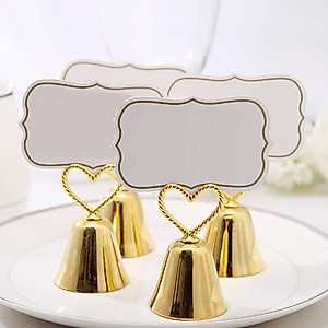 4 Pieces Heart-shaped Bell Place Card Holders Photo Holder Table Card Holders Memo Photo Stands Holder for Table Numbers, Restaurant Menu, Weddings, Party Decoration (Golden)