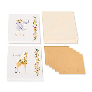 Papyrus Baby Thank You Cards with Envelopes, Elephant & Giraffe (20-Count)