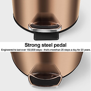 FozsKeylf Soft Close Trash Can, 8 Liter / 2.1 Gallon Step Trash Can with Lid, Hands-Free Kitchen/Bathroom Stainless Steel Garbage Can with Removable Liner Bucket and Handle, Golden