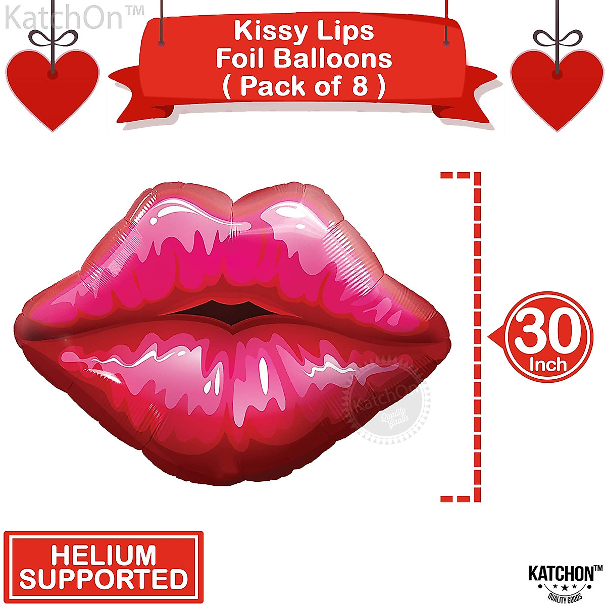 KatchOn, Big Red Lip Balloons Decorations - 30 Inch, Pack of 8 | Kiss Balloons, Galentines Day Decorations for Party | Lips Balloon for Valentines Day Decor | Lips Foil Balloons, Valentines Balloons