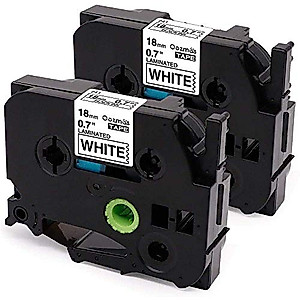 Tz Tape 18mm 0.7 Laminated White Replacement for TZe-241 TZe Ptouch Black on White Compatible with Brother P-Touch Label Maker Refills PTD400 PTD600, 3/4 Inch x 26.2 feet, 2 Pack
