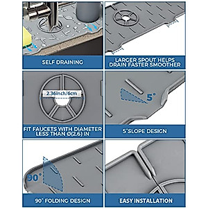 Kitchen Sink Splash Guard - Silicone Faucet Handle Drip Catcher Tray, Dish Soap Dispenser and Sponge Holder Mat Behind Faucet, Kitchen Guard Gadgets Sink Accessories for Kitchen Counter and Bathroom