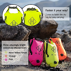 HUT Swim Buoy Dry Bag - Premium Tow Float and Watertight Dry Bag for Open Water Swimmers, Triathletes. High Visibility Safety Swim Buoy, Two air Chambers - be seen be Safe (20L)