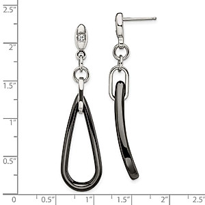 FB Jewels Solid Stainless Steel Polished Black Ceramic CZ Cubic Zirconia Dangle Post Earrings