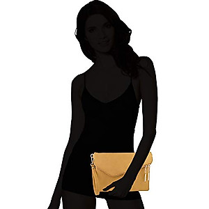 B BRENTANO Fold-Over Envelope Wristlet Clutch Crossbody Bag (Mustard Yellow)
