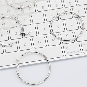 Rugewelry 925 Sterling Silver Hoop Earrings,18K White Gold Plated Polished Rounded Hoop Earrings For Women