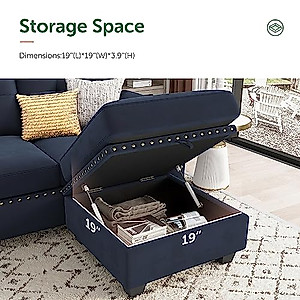 HONBAY Velvet Sectional Sofa L Shaped Couch Reversible Sectional Couch Sofa for Small Space,Dark Blue