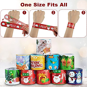 SYNARRY Christmas Slap Bracelets for Kids, Xmas Slap Wristbands Snap Bracelets Bulk with Santa Claus Reindeer, Christmas Party Favors Gift Bag Filler Christmas Stocking Stuffers Kids Christmas New Year Gifts 2023