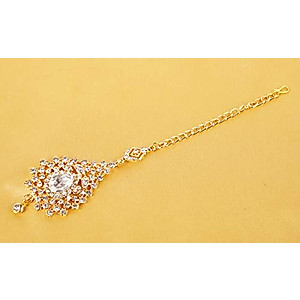 NEW! Touchstone Indian Bollywood Traditional Filigree Attractive Bridal Rhinestone Studded Look Designer Jewelry Mangtika Head Accessory In Gold Tone For Women.