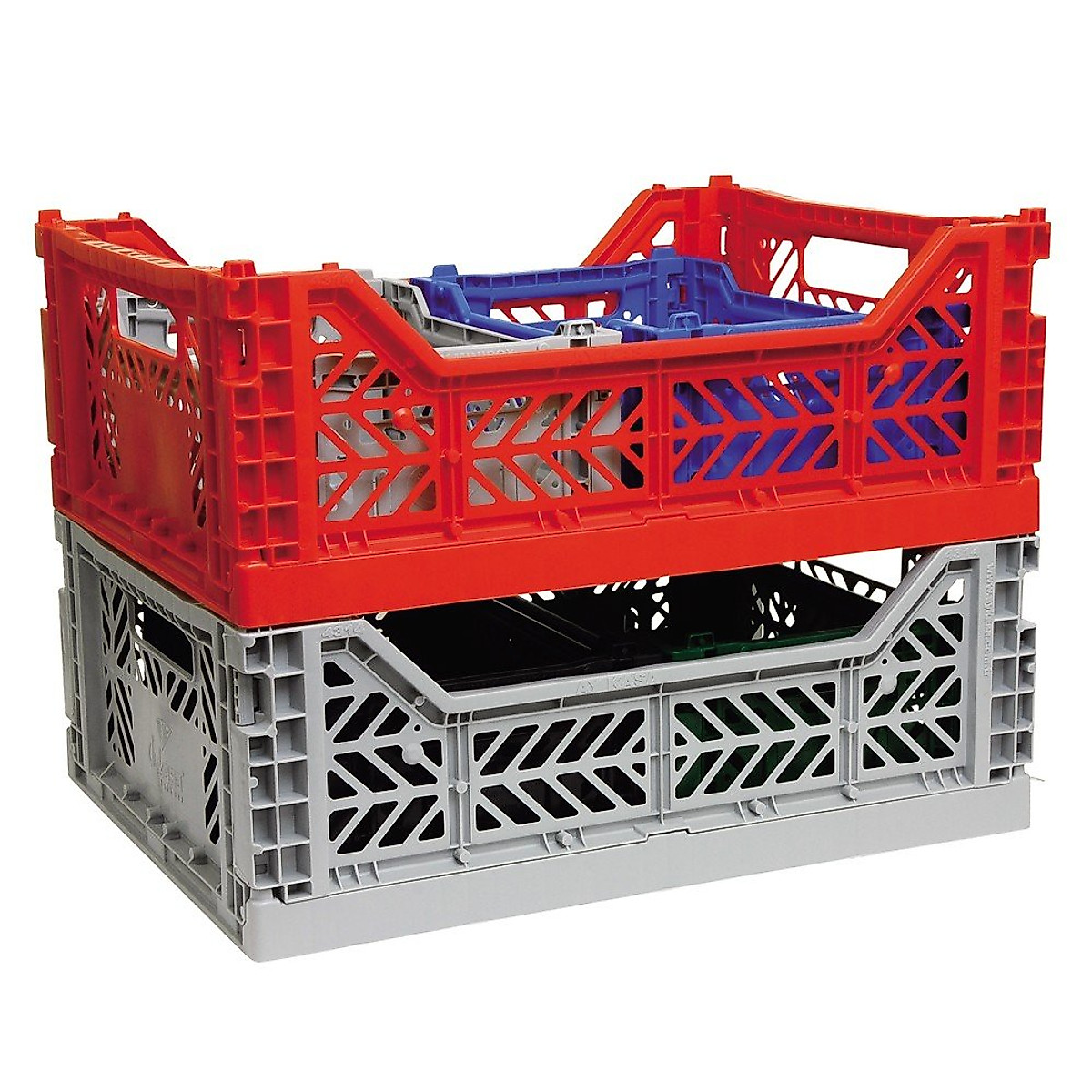 2 x AY-KASA - Midi-Box (Orange) Collapsible Storage Bin Container Basket Tote, Folding Basket Crate Container : Storage, Kitchen, Houseware Utility Basket Tote Crate